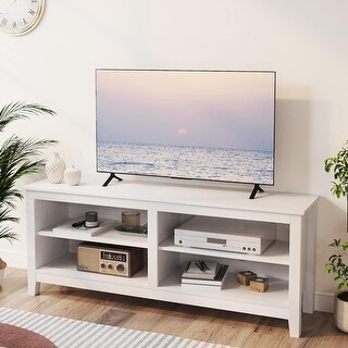TV Stand for 65 Inch, White Wood Cabinet with 4 Shelves, Fits 50-65 ...