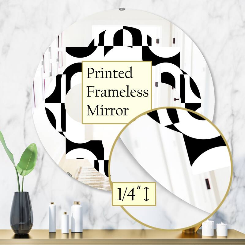 Designart Monochrome Geometric Pattern Viii Printed Modern Round Or