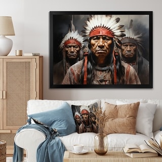 Designart "Native Art War Paint Portrait" Native American Framed Wall ...