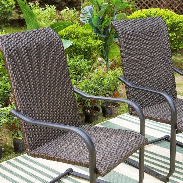 Outdoor Patio C Spring Rattan Chairs Set of 2 Pieces High Back Wicker ...