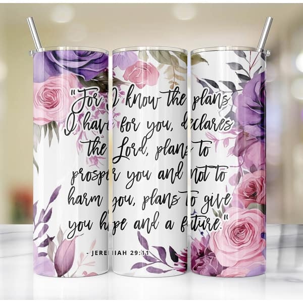 Plans for You Jeremiah 29:11 Roses 20 Oz Skinny Metal Tumbler w/Lid and Straw - Multi - Bed Bath ...