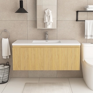 Floating Bathroom Vanity in Yellow Oak with Integrated Resin Top - Bed ...