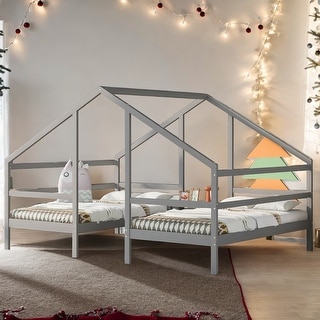 Double Twin Size Triangular House Beds with Built-in Table - Bed Bath ...