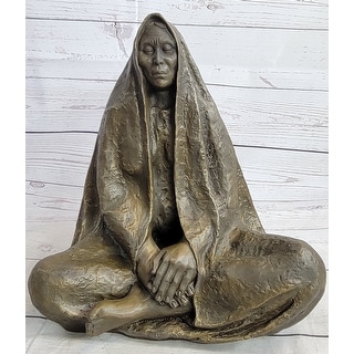 Native American Art Indian W/ Cloak Meditating Bronze Sculpture Figure ...