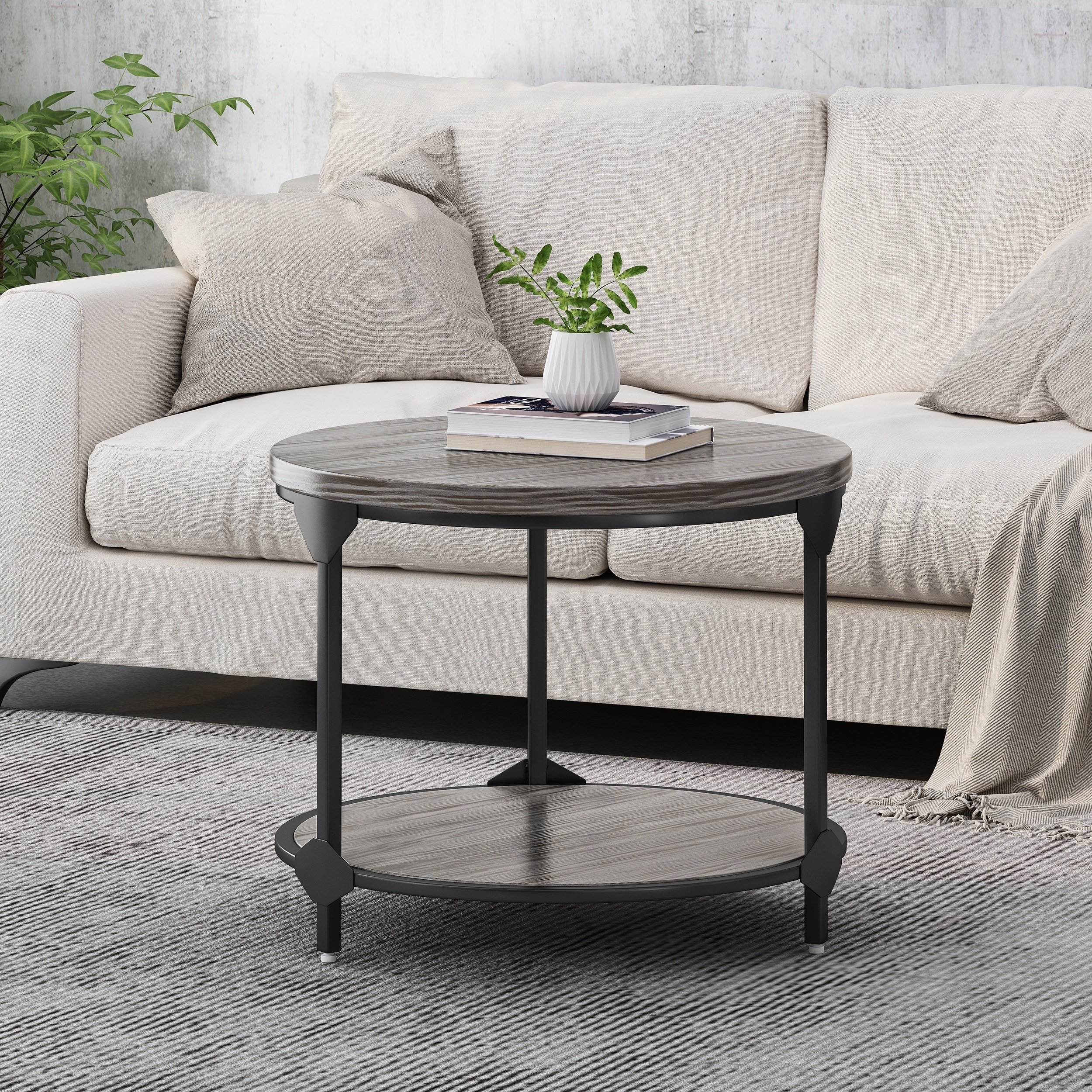 Cedarhurst Modern Industrial Round Coffee Table by Christopher Knight ...