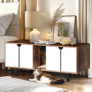 TV Stand End Table Cat House Cabinet wCat Litter Box Enclosure, Double ...