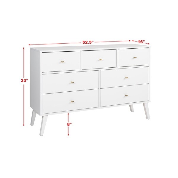 Prepac Milo Mid Century 7 Drawer White Modern Dresser