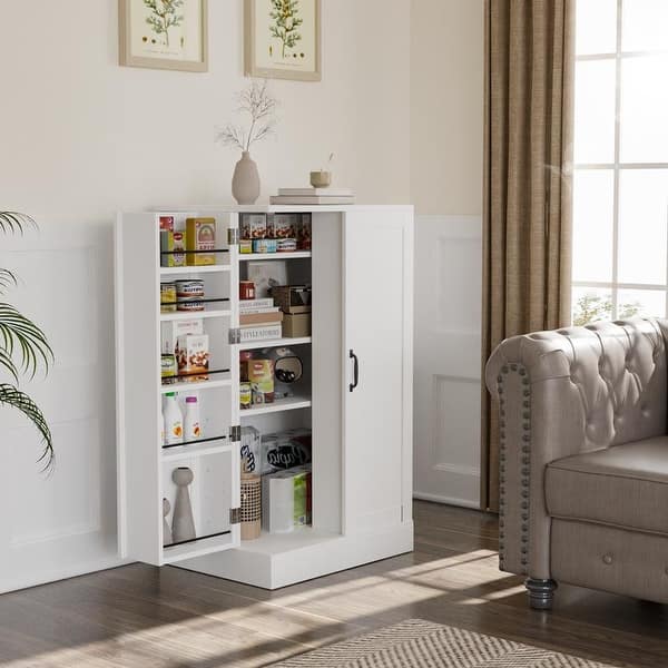 White Kitchen Storage Cabinet Pantry Cabinet with 2 Doors and ...