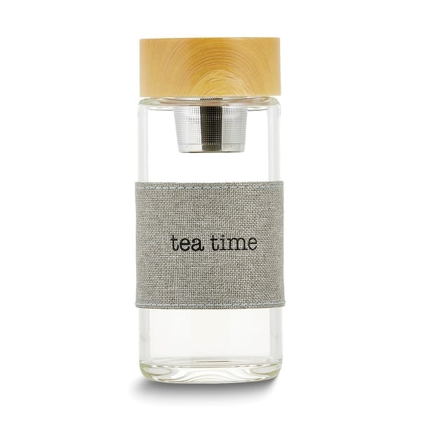 Curata 12 Ounce Glass Tea Infuser Bottle with Tea Time Flax Sleeve and ...