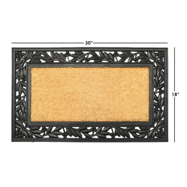RugSmith Natural Black Moulded Holly Trellis Rubber Coir Doormat, 18" x ...