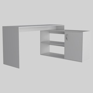 Engineered Wood L-Shaped Desk with Right Return, Cabinet, and Shelves ...