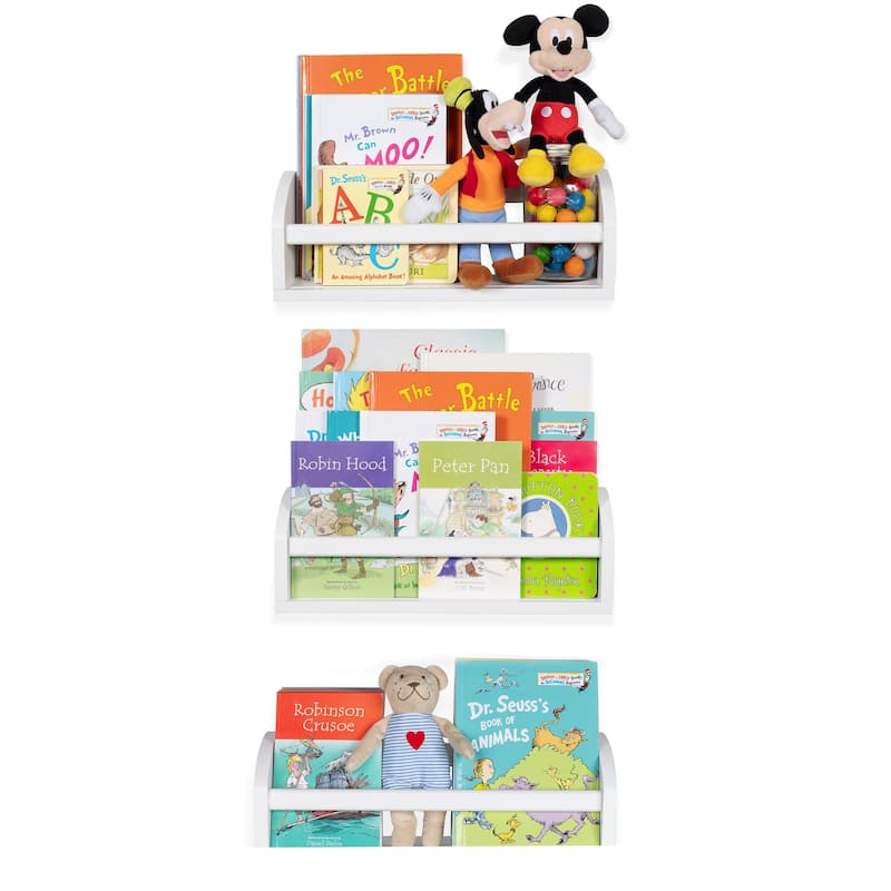 Wallniture Lissa Wood Wall Shelves for Book and Toy Storage (Set of 3 ...