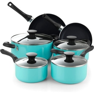 10 Piece Nonstick Cookware Set, Turquoise - Bed Bath & Beyond - 37148009