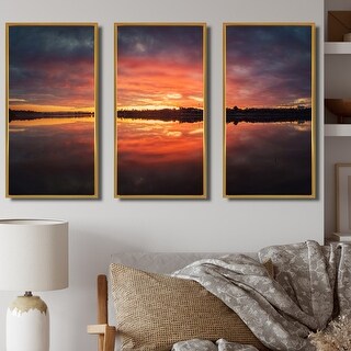 Designart "Bold Sunset Panorama Over Delia Lake" Traditional Framed Art ...