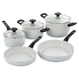 BergHOFF Leo Glints Nonstick Ceramic 8Pc Cookware Set with Glass Lids ...