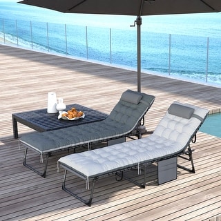 Outsunny Chaise Lounge Chair Outdoor Set of 2, 5-Position Adjustable ...