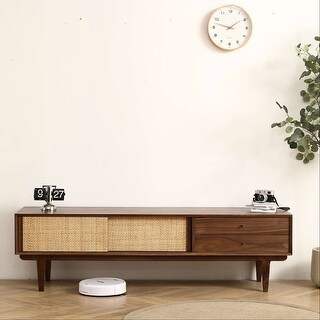 68.9'' Width Black Walnut Rattan TV Stand - Bed Bath & Beyond - 37655386