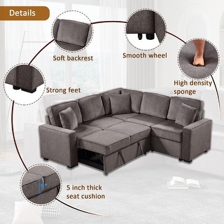 L Shape Sectional Sofa with Pullout Sleeper Chenille Modular Recliner 5 Seat Corner Sofa Couch ...