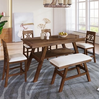 6-Piece Counter Height Dining Table Set with Bench and 4 Chairs - Bed ...