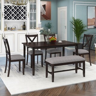 6-Piece Wooden Rectangular Dining Table Set - Bed Bath & Beyond - 36645751