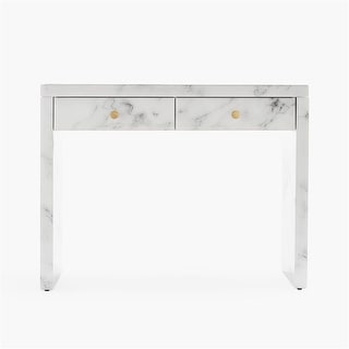 Tempered Glass Marble Texture Vanity Table - Bed Bath & Beyond - 40415348