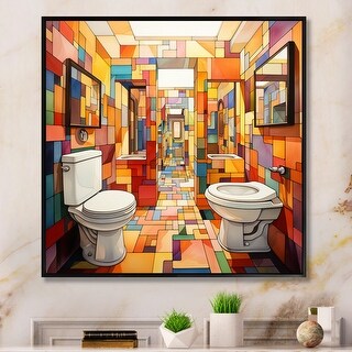 Designart "Toilet Playful Patterns II" Bath & Laundry Framed Wall Decor ...