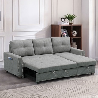 Sleeper Sofa Bed Reversible Sectional Couch Storage Chaise Rivets Grey ...