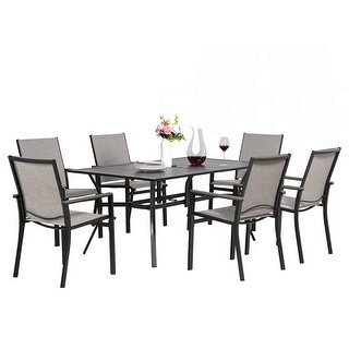 7Pcs Outdoor Textilene Dining Set, Patio Textilene Outdoor Dining ...