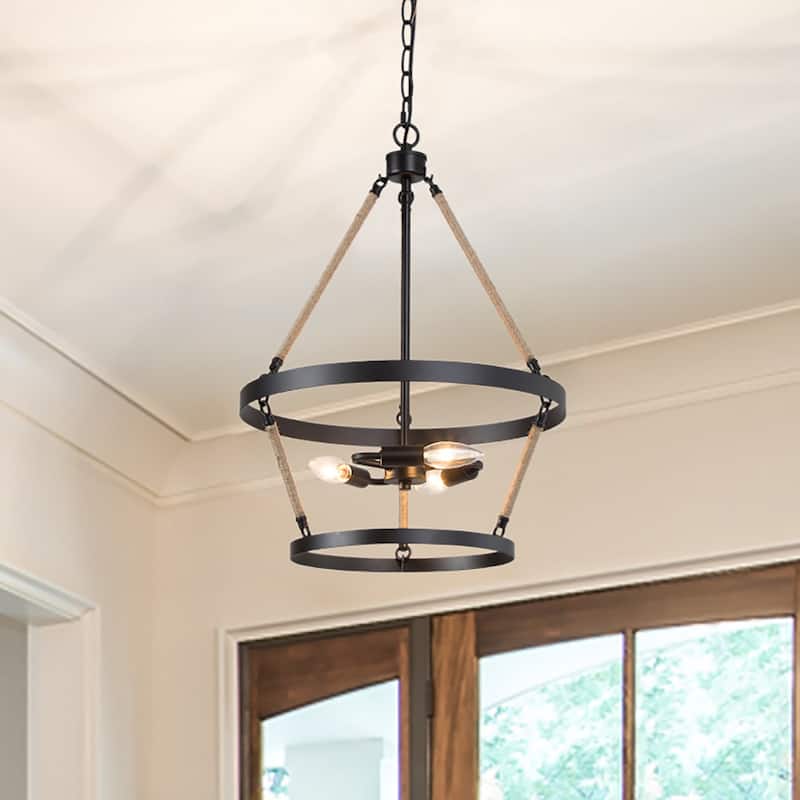 Modern Farmhouse 3-Light Metal Wagon Wheel Chandelier for Kitchen ...
