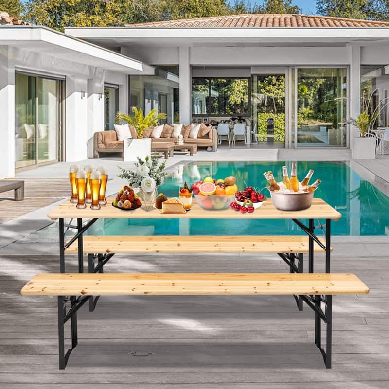 Solid Wood Folding Picnic Dining Set - Overstock - 36145517