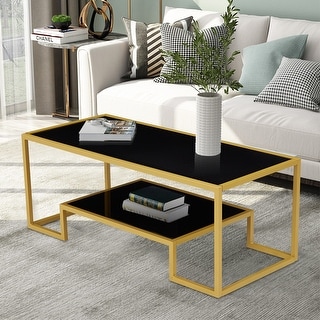 Kinbor Glass Coffee Table, Modern Tempered Glass Center Table w/ Open ...