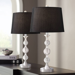 Set of 2 Modern Table Lamps Silver Metal Crystal Balls - 12.75" x 25.5 ...