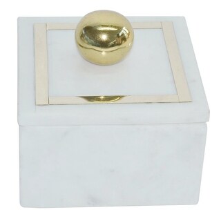 Square Marble Decorative Box with Knob - 5" - White and Gold - Bed Bath ...