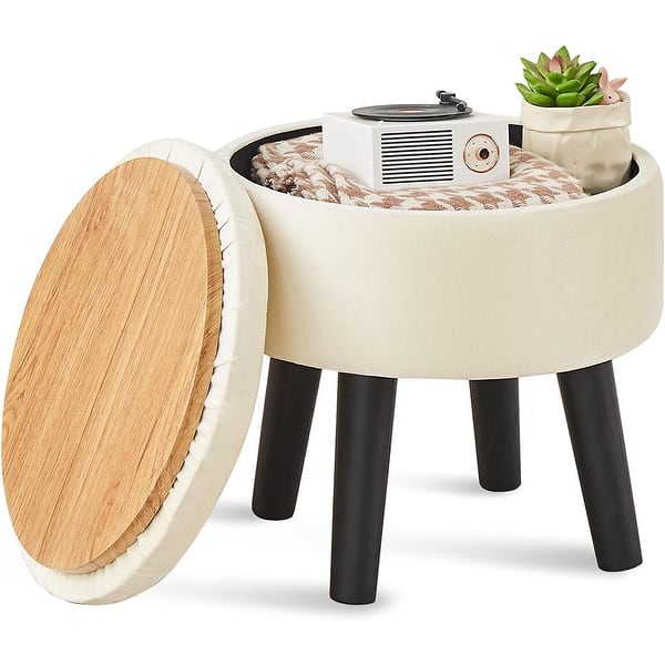 Round Footrest with Removable Lid Soft Padded Foot Stool - Beige - Bed ...
