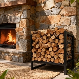 17" Firewood Rack Indoor/Outdoor, Decorative Metal Wood Rack for ...