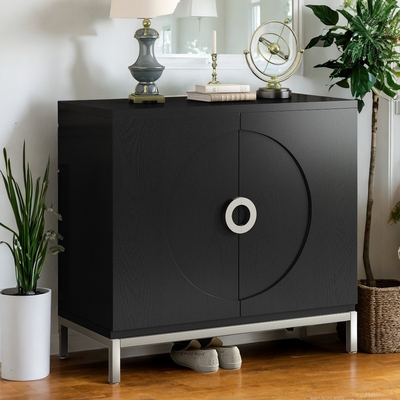 Simple Storage Cabinet Accent Cabinet with Solid Wood Veneer and Metal ...