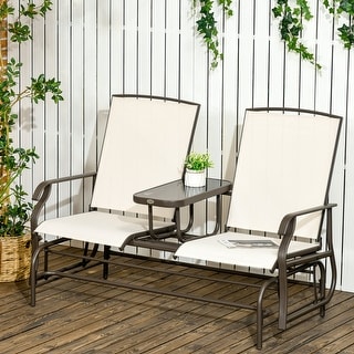 Outsunny 2-Person Outdoor Glider Bench w/ Center Table, Steel Frame for ...