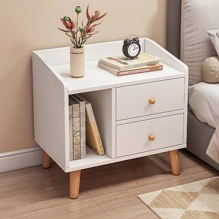 White Nightstand with 2 Drawers, Modern Bedside Table Dorm Night Stand ...