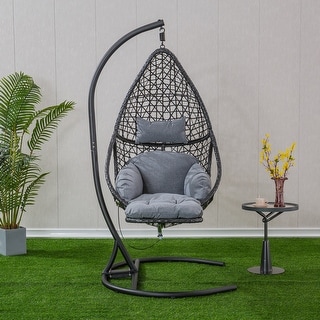 Gray Drop-shaped Hanging Egg Swing Chair with Stand and Leg Rest - Bed ...