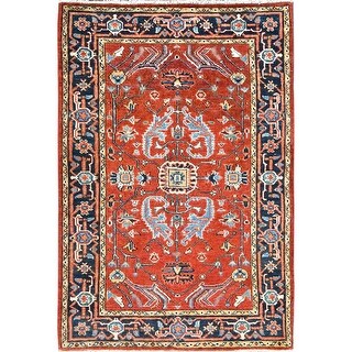 Shahbanu Rugs Tomato Red Soft Wool Hand Knotted Afghan Peshawar Serapi ...