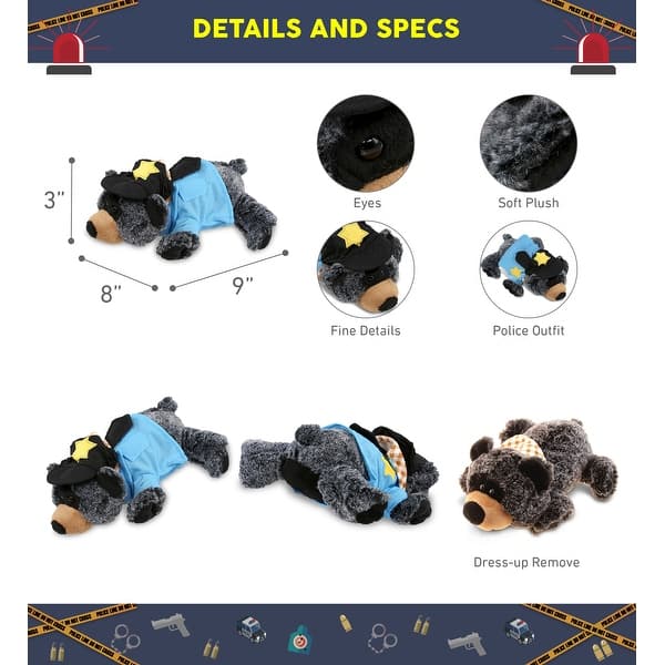 DolliBu Lying Black Bear Police Officer Plush with Cop Uniform and Cap ...