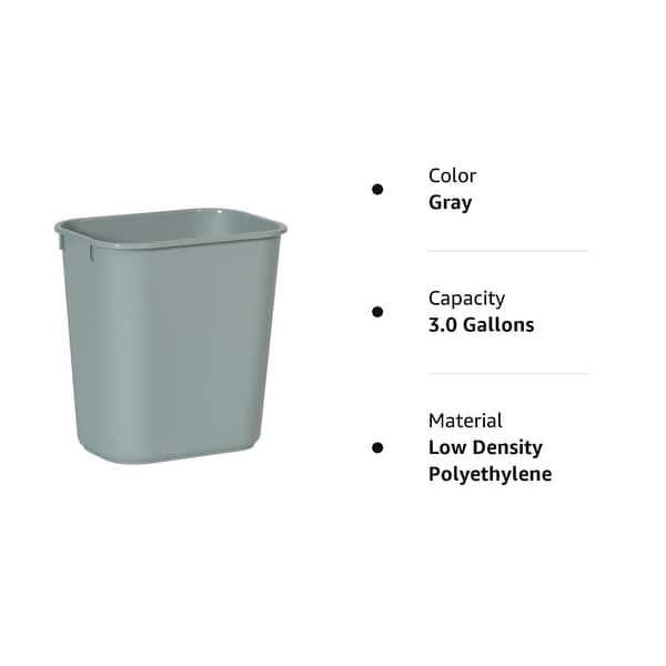 Rectangular Desk Side Trash Can, 3.5-Gallon, Small, Gray, for Bedroom ...