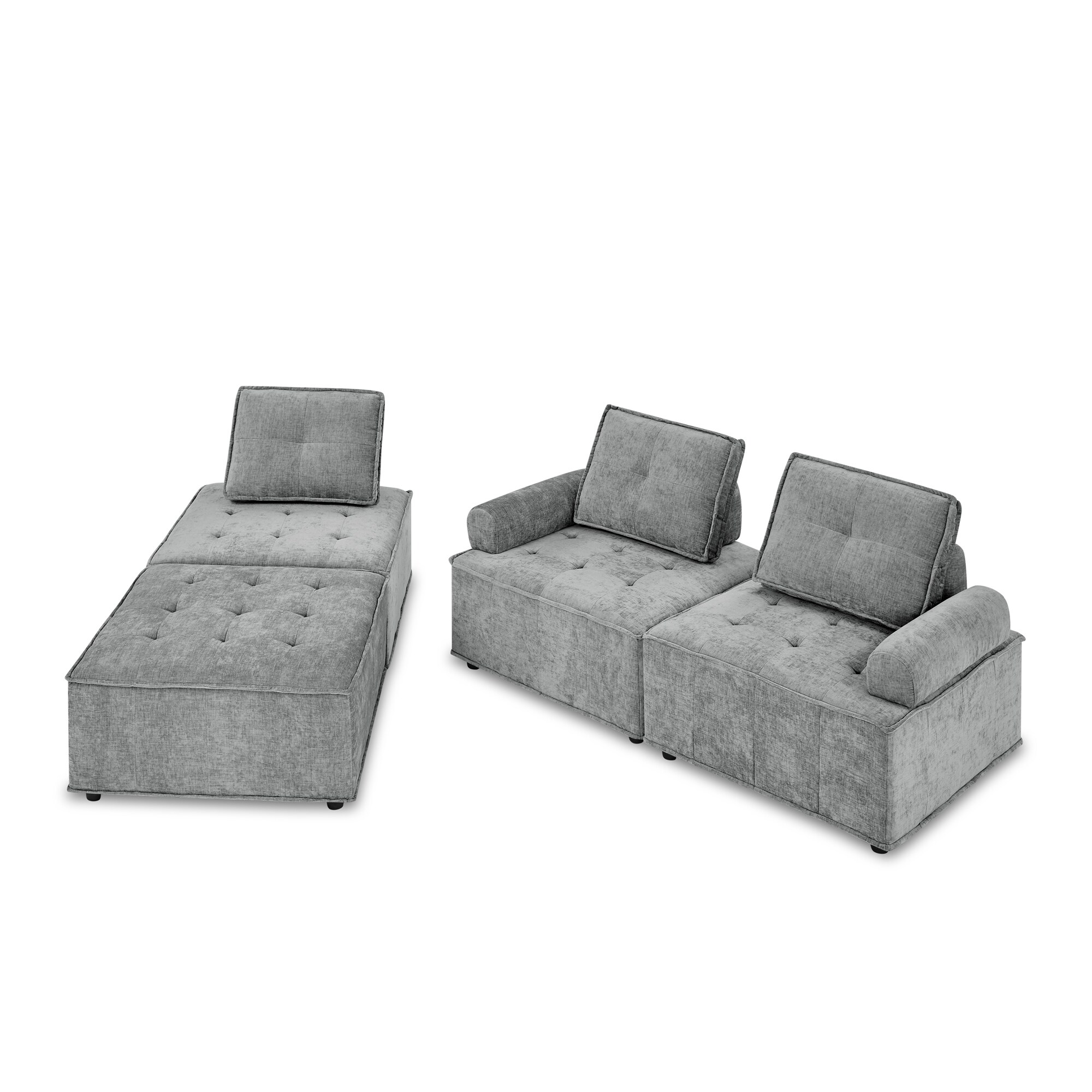 L-shape Sectional Sofa, 5 Seater Modular Couch with 5 Pillows and ...