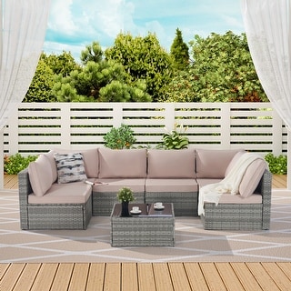 7-Piece Rattan Patio Sofa & Table Set for Outdoor - Bed Bath & Beyond ...