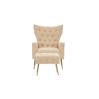 Tufted High Back Chair, Cream Lounge Armchair Home Armchair Footstool ...