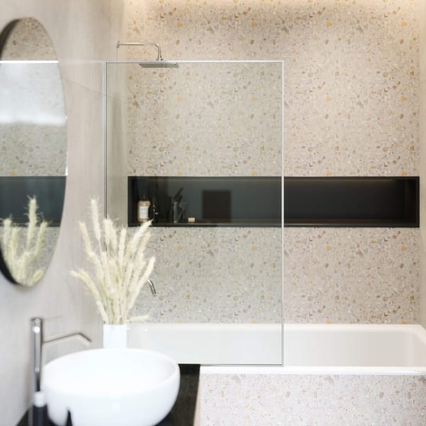 Full Frame Fixed Tub Shower Glass Panel - Clear Tempered Glass Bathroom ...