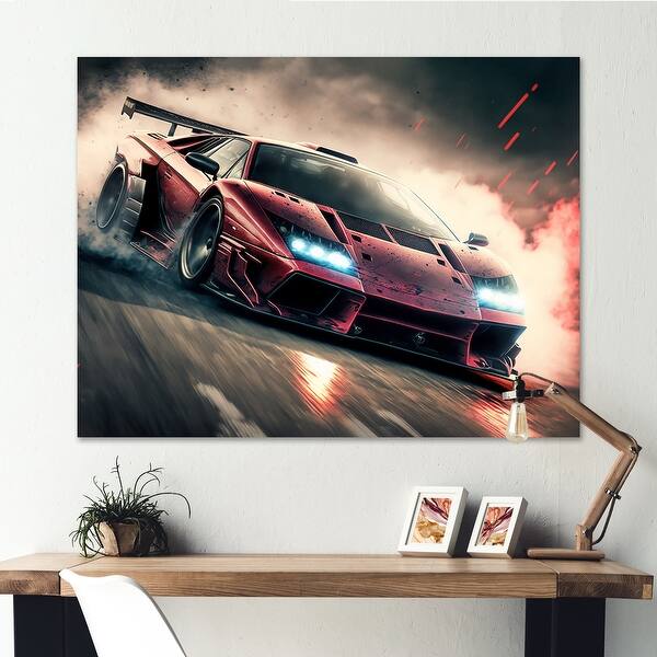 Designart 'Red Italian Lambo Sports Car Racing In Urban Setting II ...