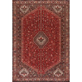 Red Geometric Shiraz Persian Vintage Area Rug Hand-Knotted Wool Carpet ...