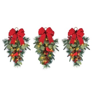 LED Lighted Festive Cardinal Solar Powered Swags - Set of 3 - Green ...