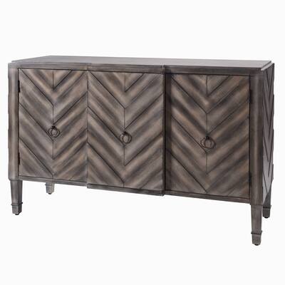 StyleCraft Chevron Patterned Grey Slate 3-Door Reclaimed Wood Console ...